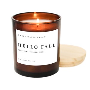 Hello Fall Soy Candle Amber Jar Scented Candles Fall Candles Apple ...