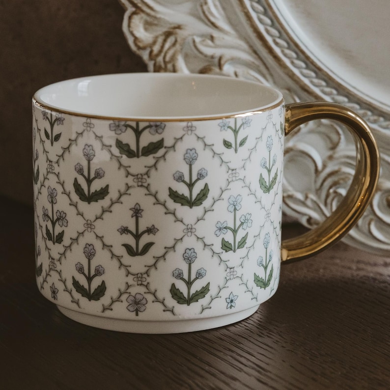 Floral Quilt 14oz Spring Mug: Cottagecore Decor, Fine Bone China Flower ...