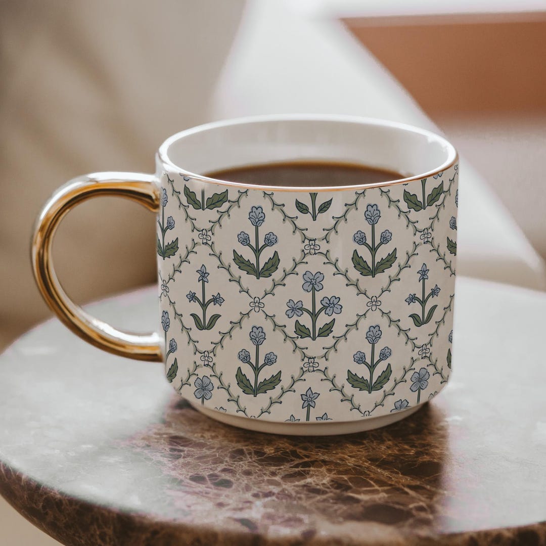 Floral Quilt 14oz Spring Mug: Cottagecore Decor, Fine Bone China Flower ...