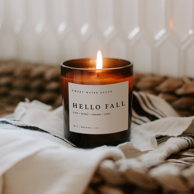 Hello Fall Soy Candle Amber Jar Scented Candles Fall - Etsy