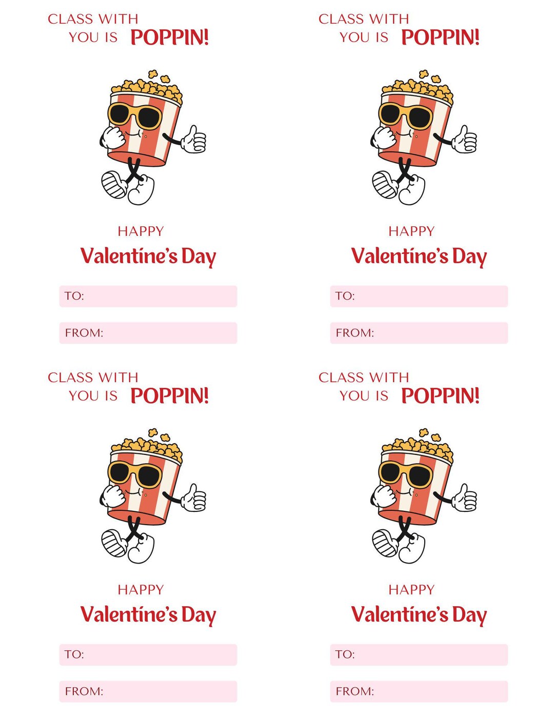 Popcorn Themed Valentine's Day Class Gift Printable - Etsy