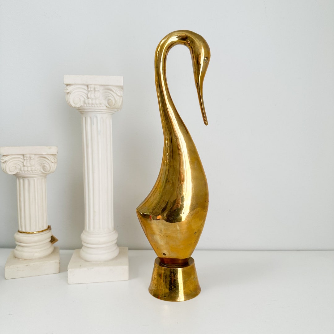 Shiny Brass Swan Statue, Vintage Swan Figurine, Vintage Brass Bird ...