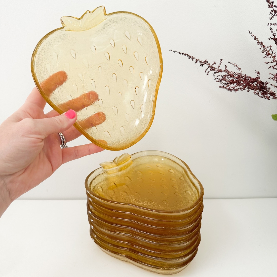 Vintage Yellow Glass Strawberry Shaped Dessert Plate, Vintage Glass ...