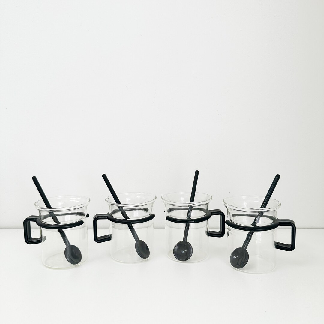 Vintage Bodum Glass Mugs and Stirrer Set, Vintage Postmodern Glassware ...