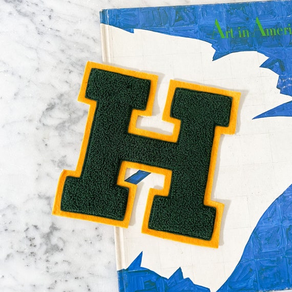 Vintage h Varsity Letter in Green and Yellow. - Etsy