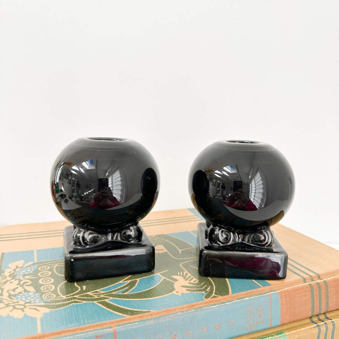 Vintage Fiestaware Black Bulb Candle Holders, Small Round Fiesta Bud ...