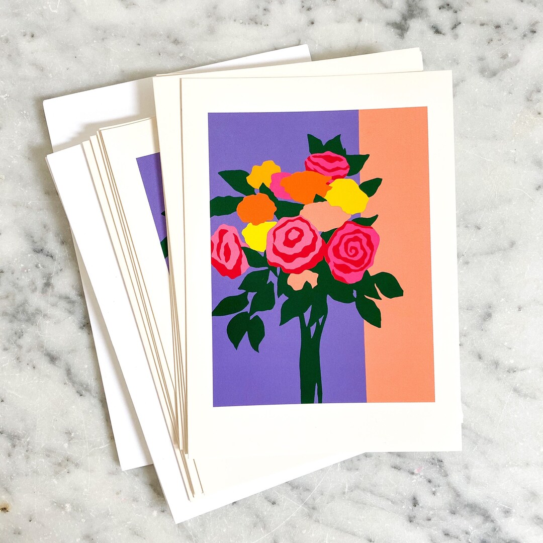 Blank Roses Note Card Set of 10 or 24, Floral Note Card Set, Bouquet of ...