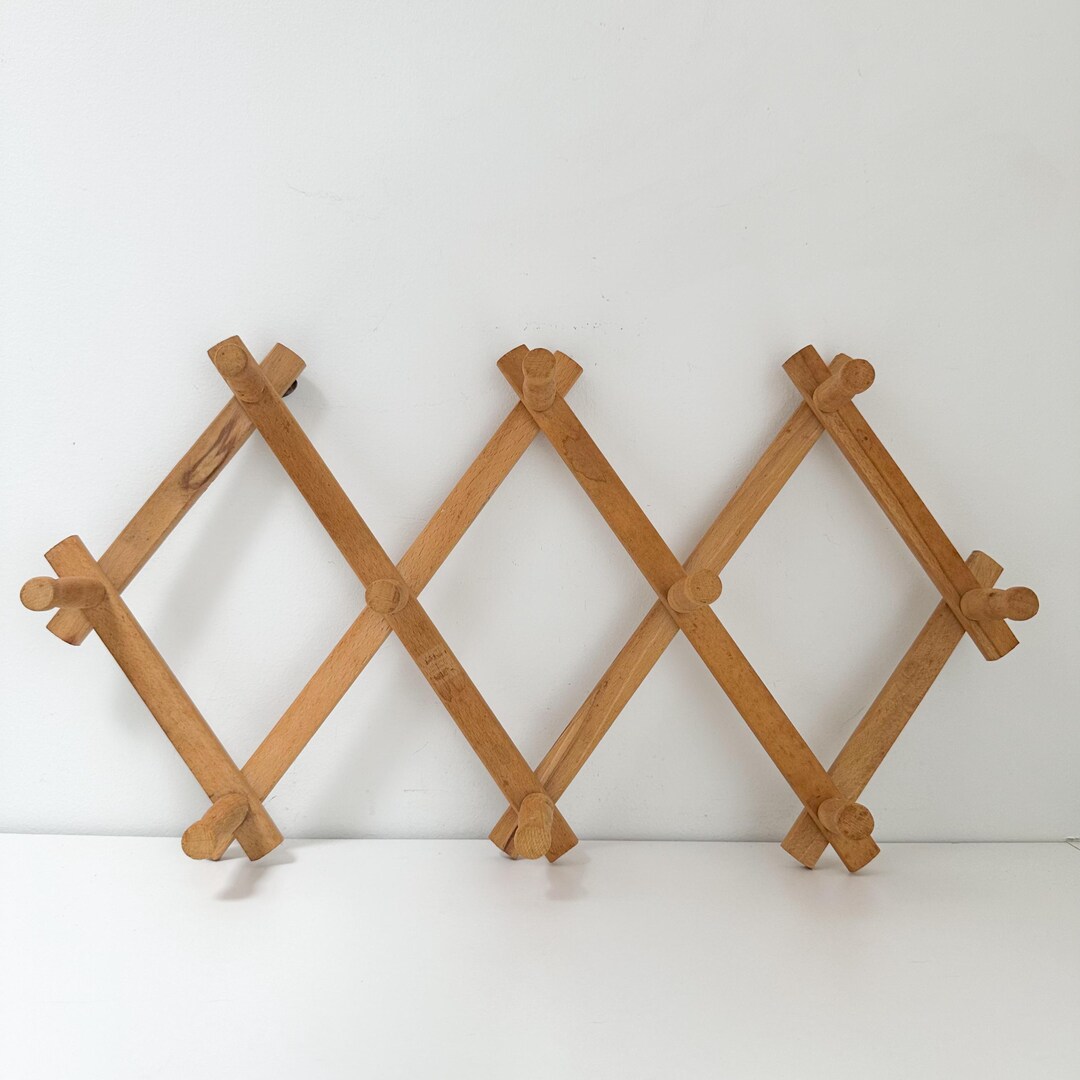 Vintage Wood Accordion Peg Rack, Vintage Wall Rack for Hats, Laundry ...