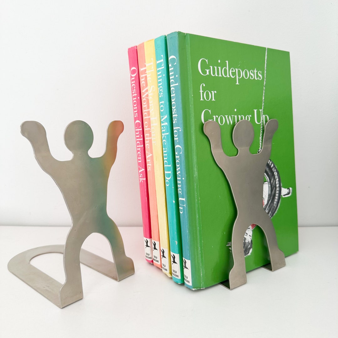 Vintage Xonex Stick Men Silver Metal Bookends, Post Modern Bookends ...