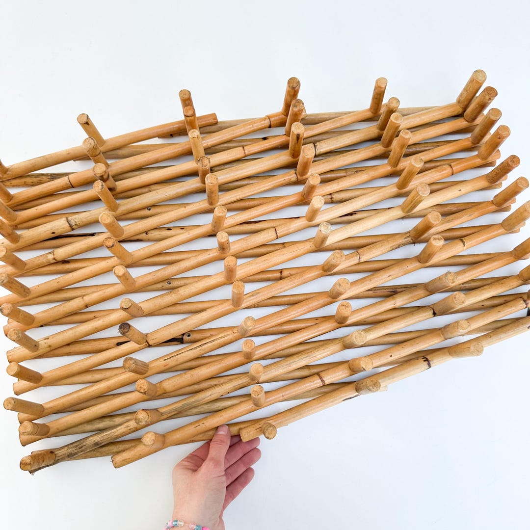 Large 75 Peg Vintage Accordion Wall Rack Made of Bamboo Wood, Vintage ...