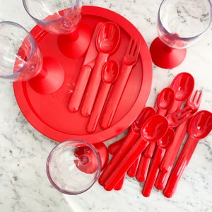 Vintage Red Bodum Melamine Dinnerware, Place Settings for 4 Designed by ...