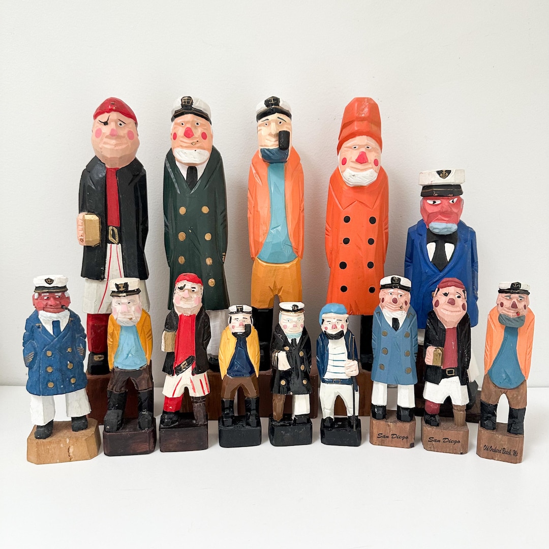 Vintage Old Salt Sea Captain Figurine | Hand Carved Wood, Nautical ...