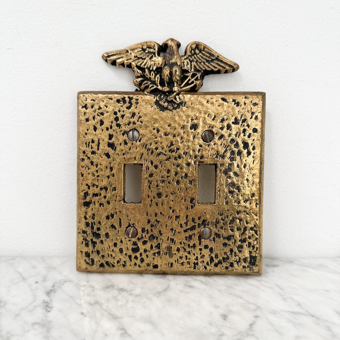 Vintage Cast Brass Eagle Two Gang Light Switch Cover, 1970s Hammered ...
