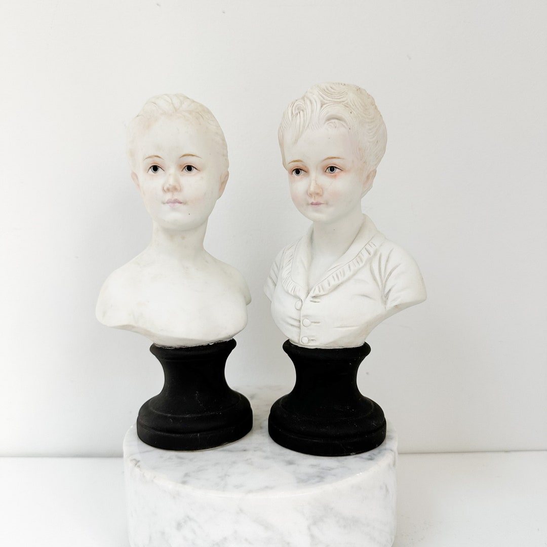 Vintage Girl and Boy Bust Statues, Vintage White Busts, Mid Century ...