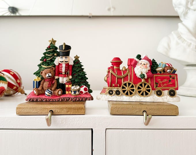 Vintage 1980s Christmas Stocking Hooks, Christmas Tree, Nutcracker and ...