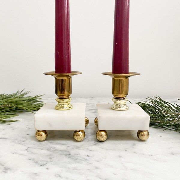 Brass and Marble Candle Holder - Etsy