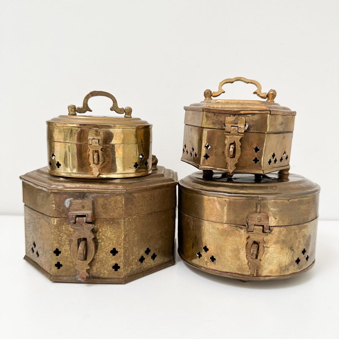 Set of 4 Vintage Brass Cricket Boxes, Vintage Brass Potpourri Boxes ...