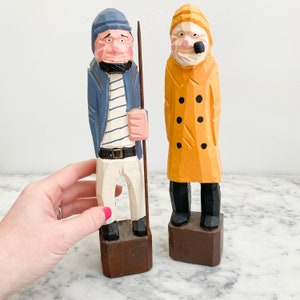 Pair of 10 Vintage Old Salt Figurines, Hand Carved Old Salty Sailor ...