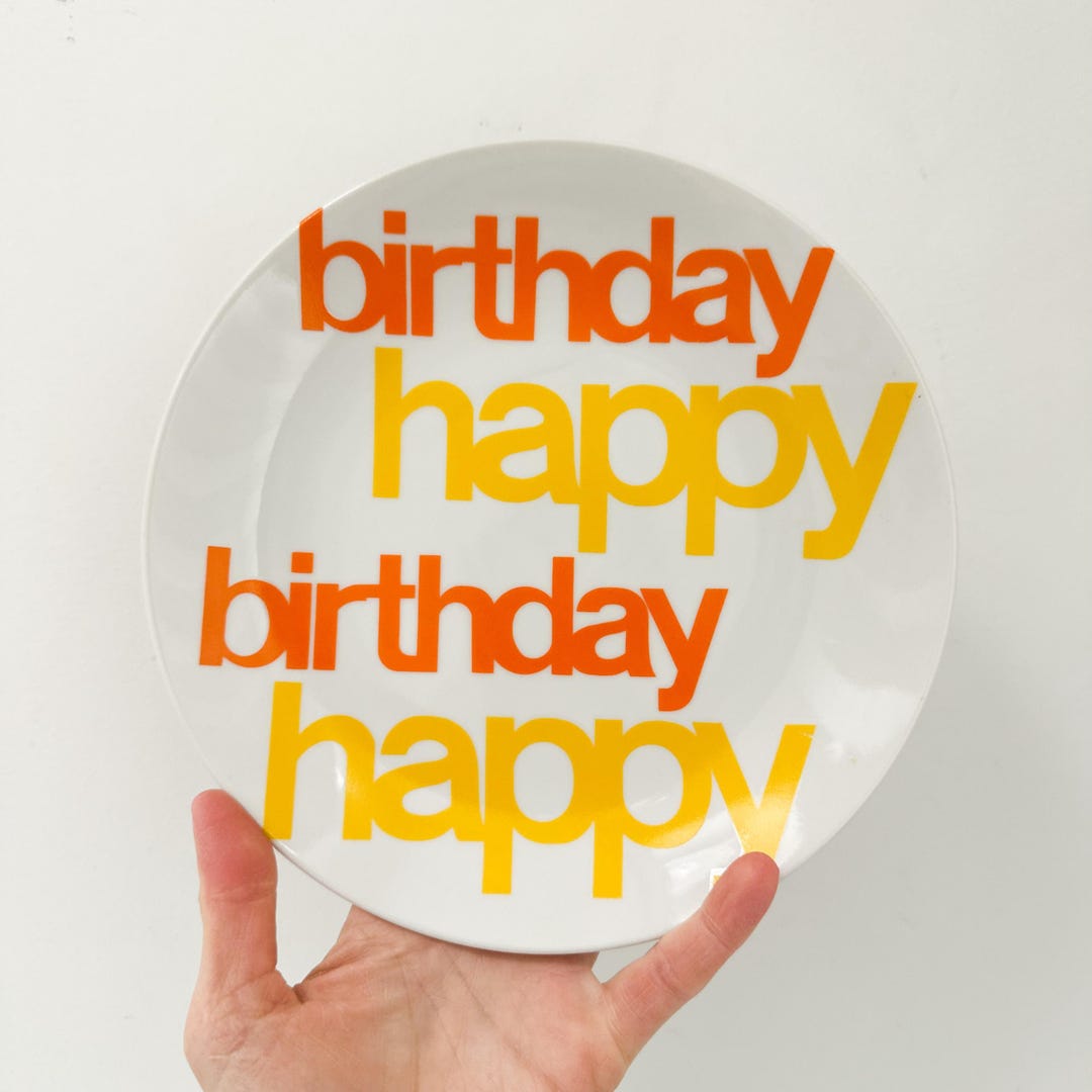 Vintage Happy Birthday Plate by Schmid Design Folio, Orange and Yellow ...