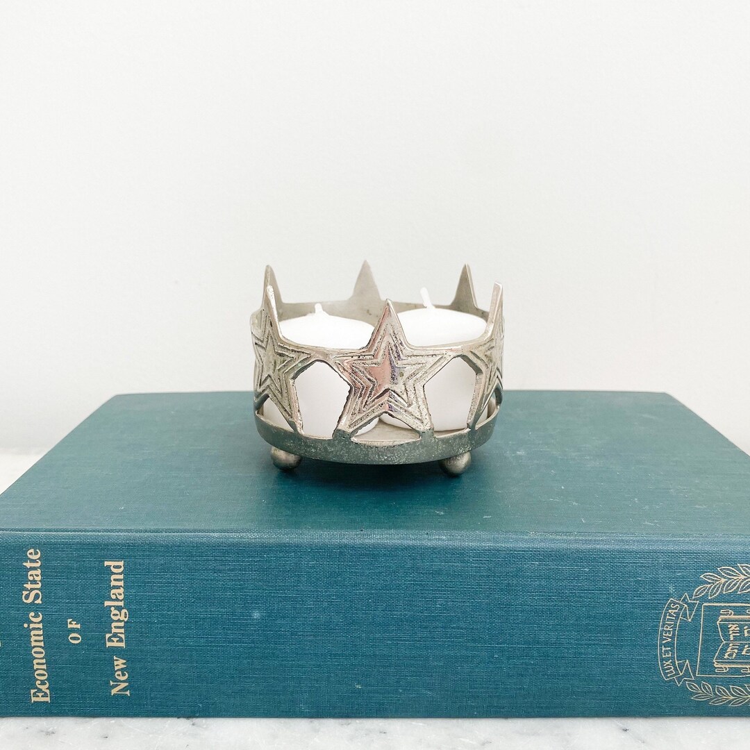 Vintage Silver Stars Votive Candle Holder. Brass Star Tea Light Candle ...