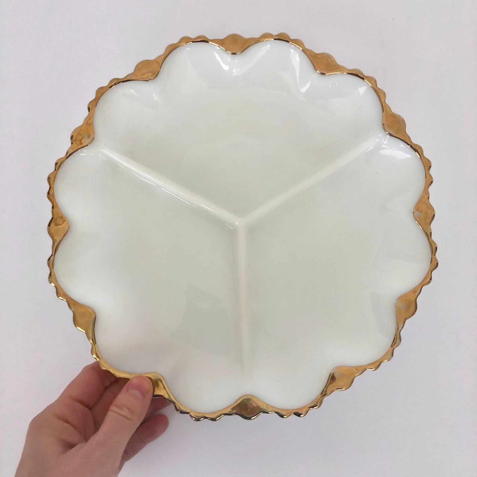 Vintage Divided Dish. White Milk Glass Dish with Gold Trim. | Etsy