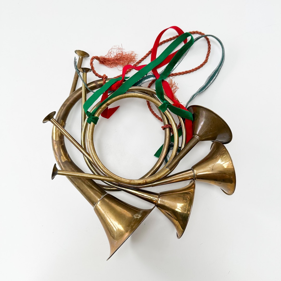 Vintage Brass Christmas Horn With Ribbon or Tassel in Multiple Sizes ...