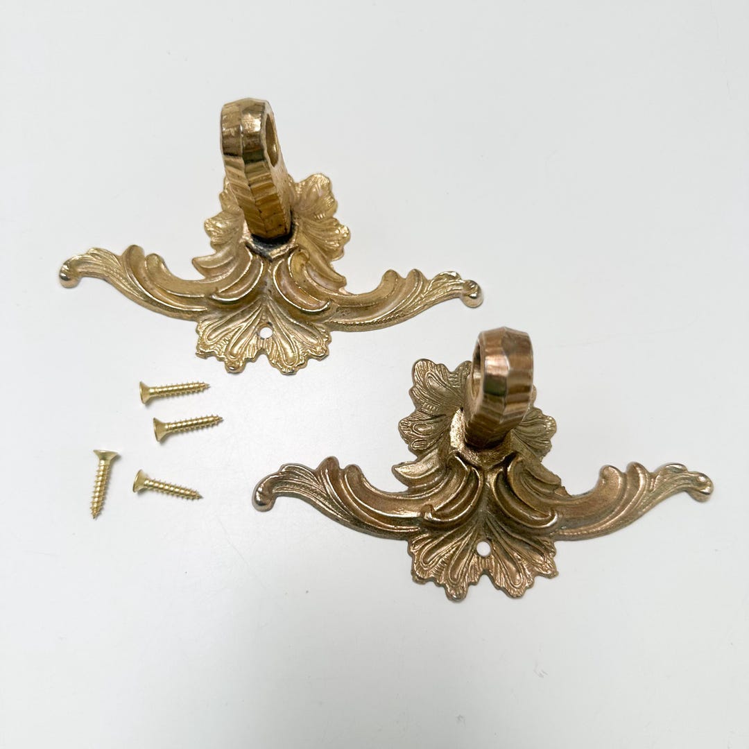 Vintage Brass Curtain Rod Holders, French Ormalu Baroque Towel Hardware ...