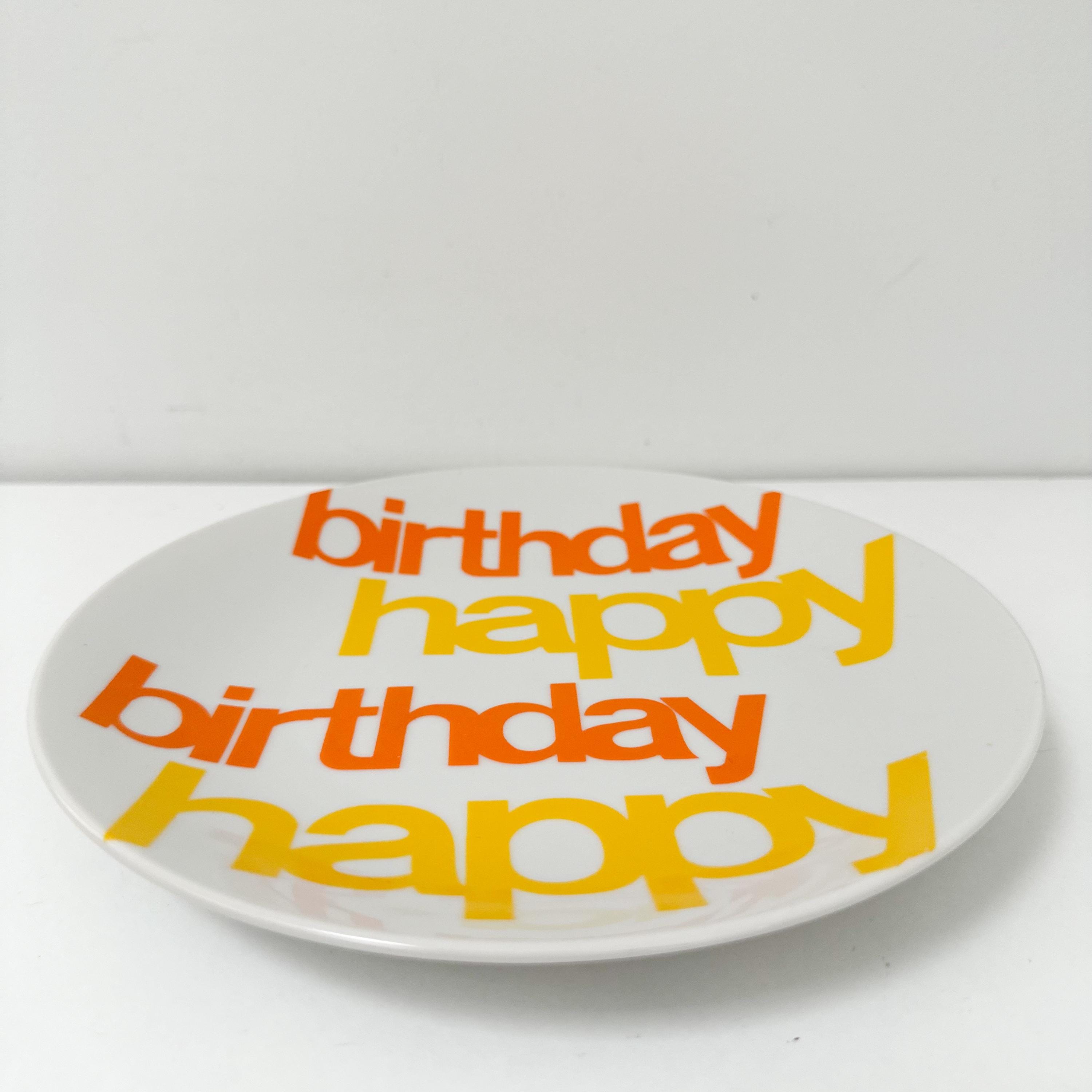 Vintage Happy Birthday Plate by Schmid Design Folio, Orange and Yellow ...