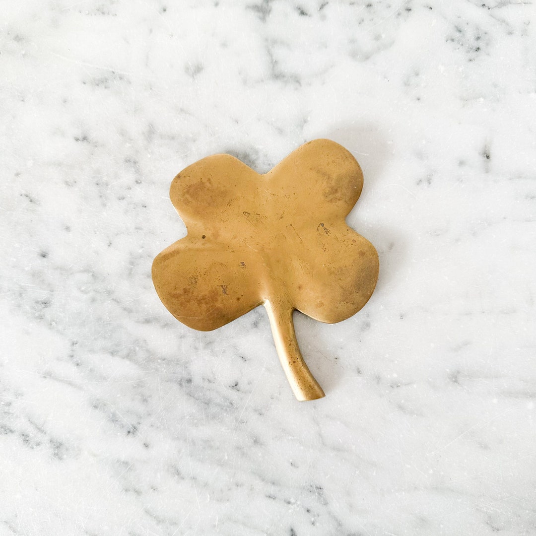 Vintage Brass Shamrock Paperweight, Brass Four Leaf Clover, St. Patrick ...