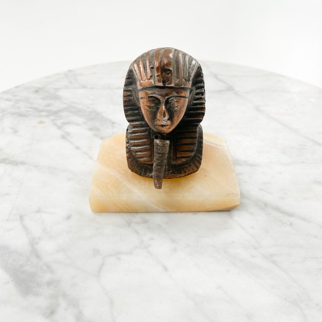 Vintage Copper Egyptian Pharaoh Statue With Onyx Base. Vintage Pharaoh ...