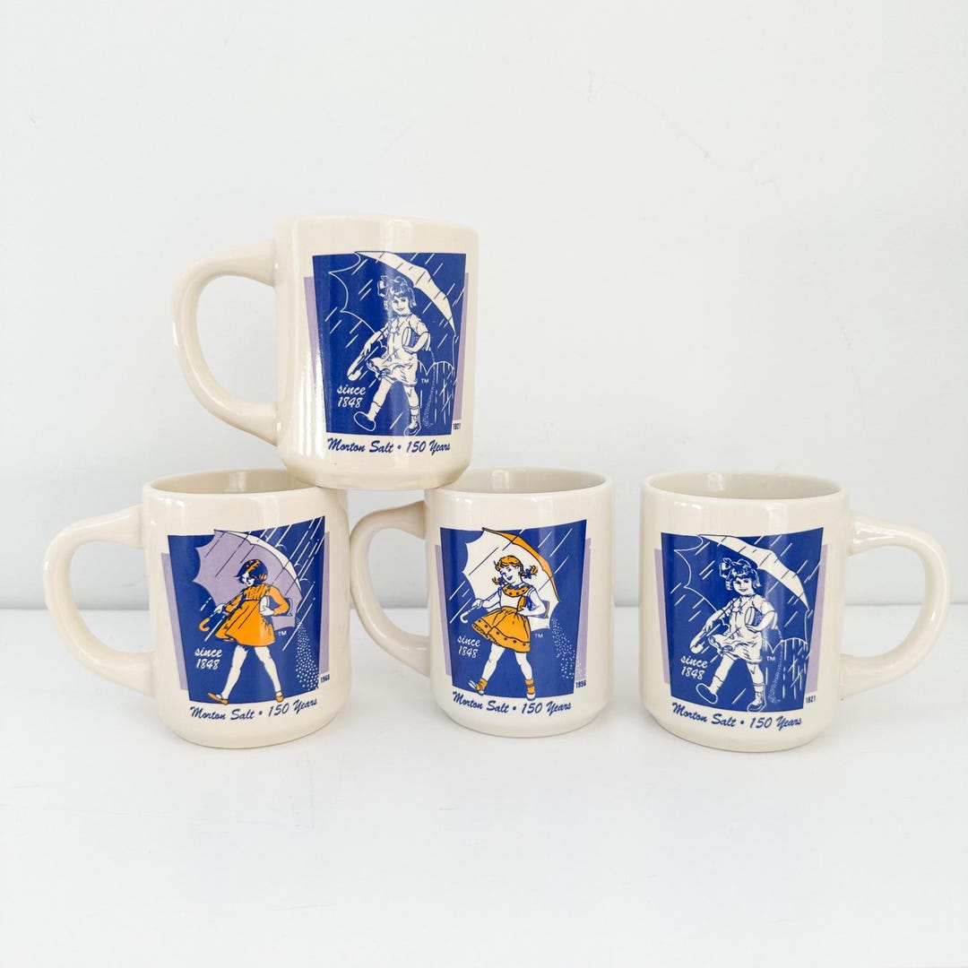 Set of 4 Morton Salt Commemorative Mugs Celebrating 150 Years, Vintage ...