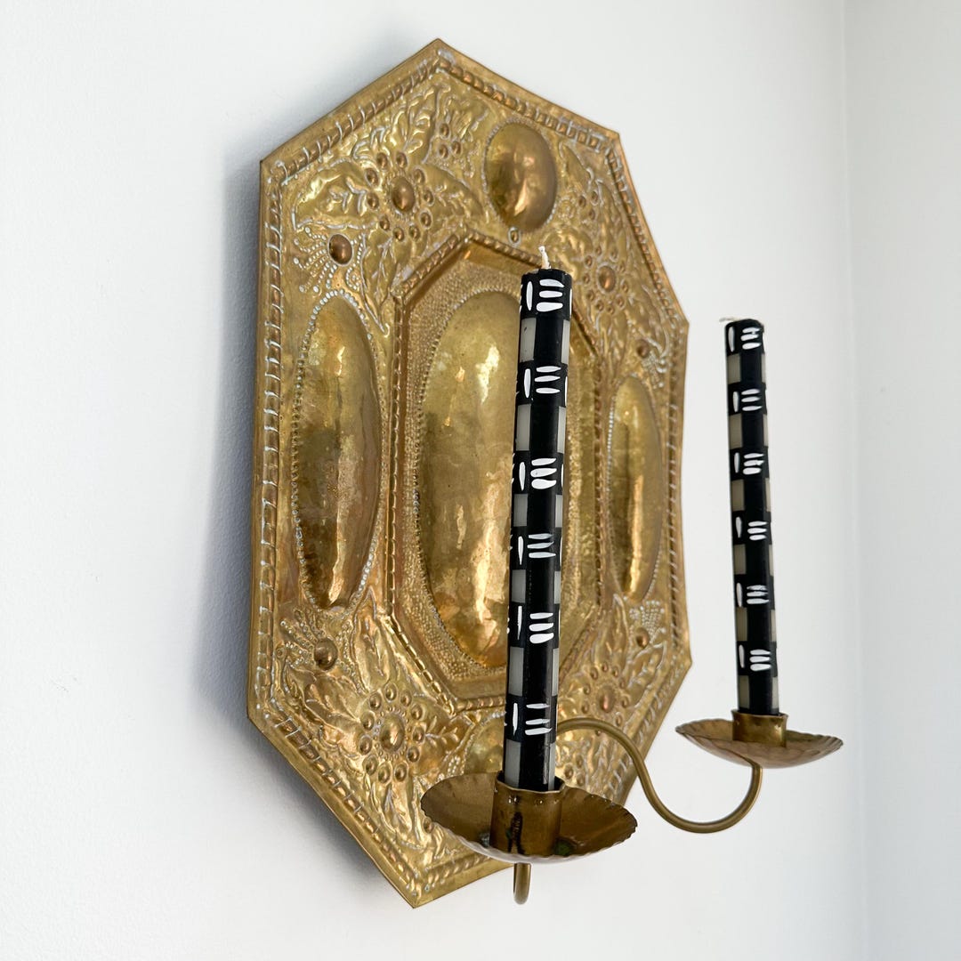 Antique Brass Dutch Repousse Double Wall Sconce, Two Arm Branch Flemish ...