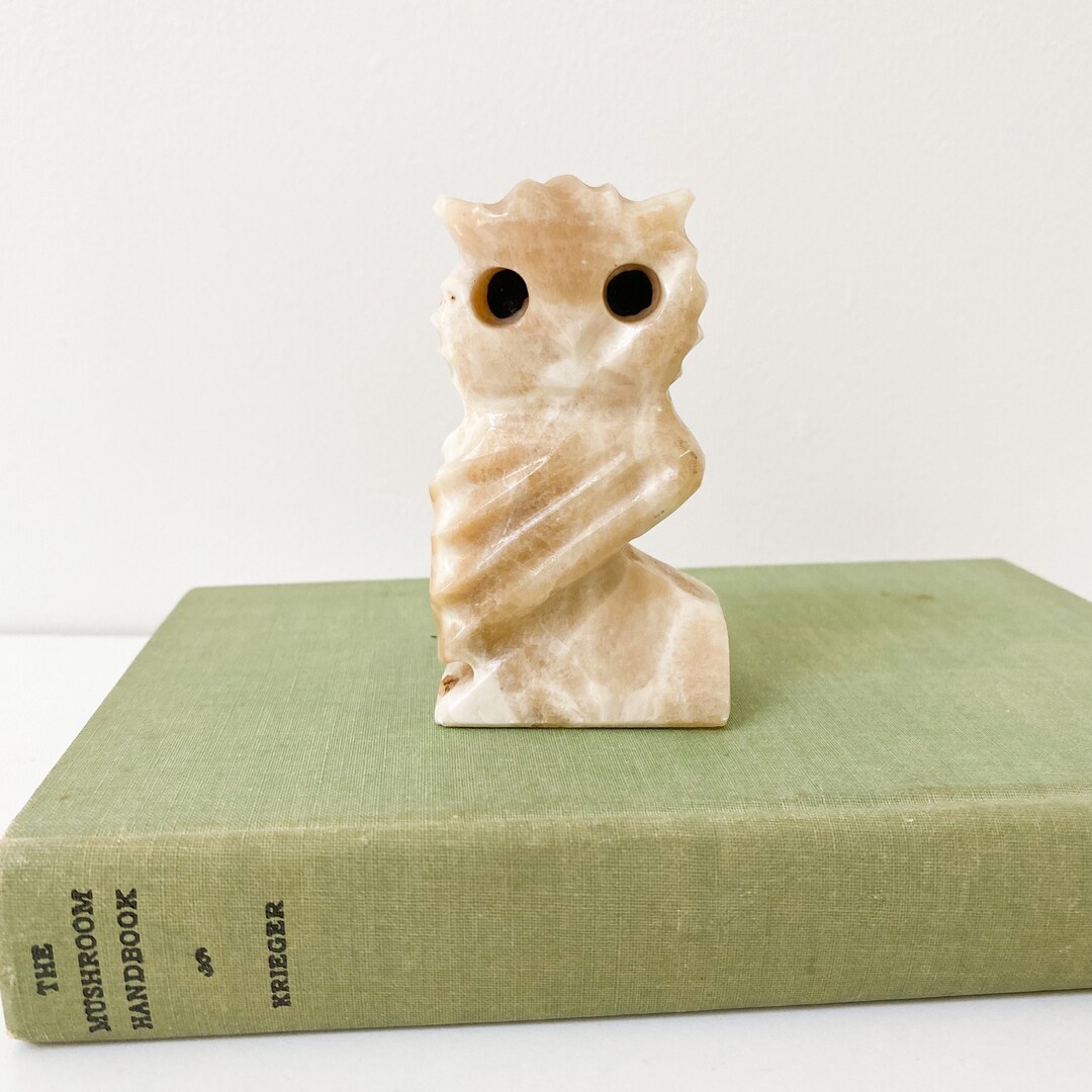 Vintage Onyx Owl Figurine. Hand Carved Stone Owl Figurine. Beige Owl ...