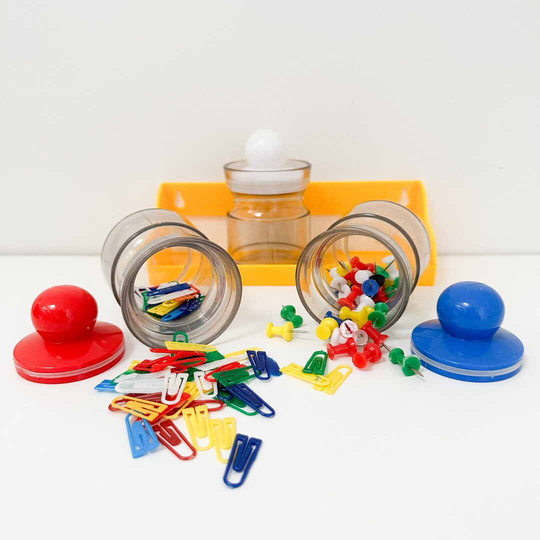 1980s Plastic Storage Jars With Colorful Lids and a Storage Shelf ...
