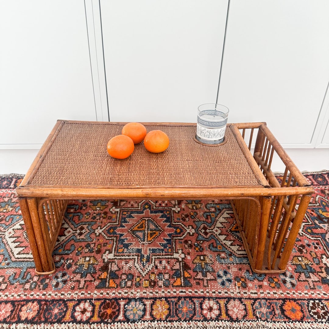 Vintage Rattan Bed Tray Table With Magazine Holder and Drink Holder ...