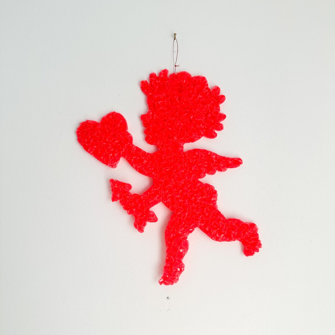Vintage Red Cupid Melted Plastic Popcorn Wall Plaque, 1980s Glitter ...
