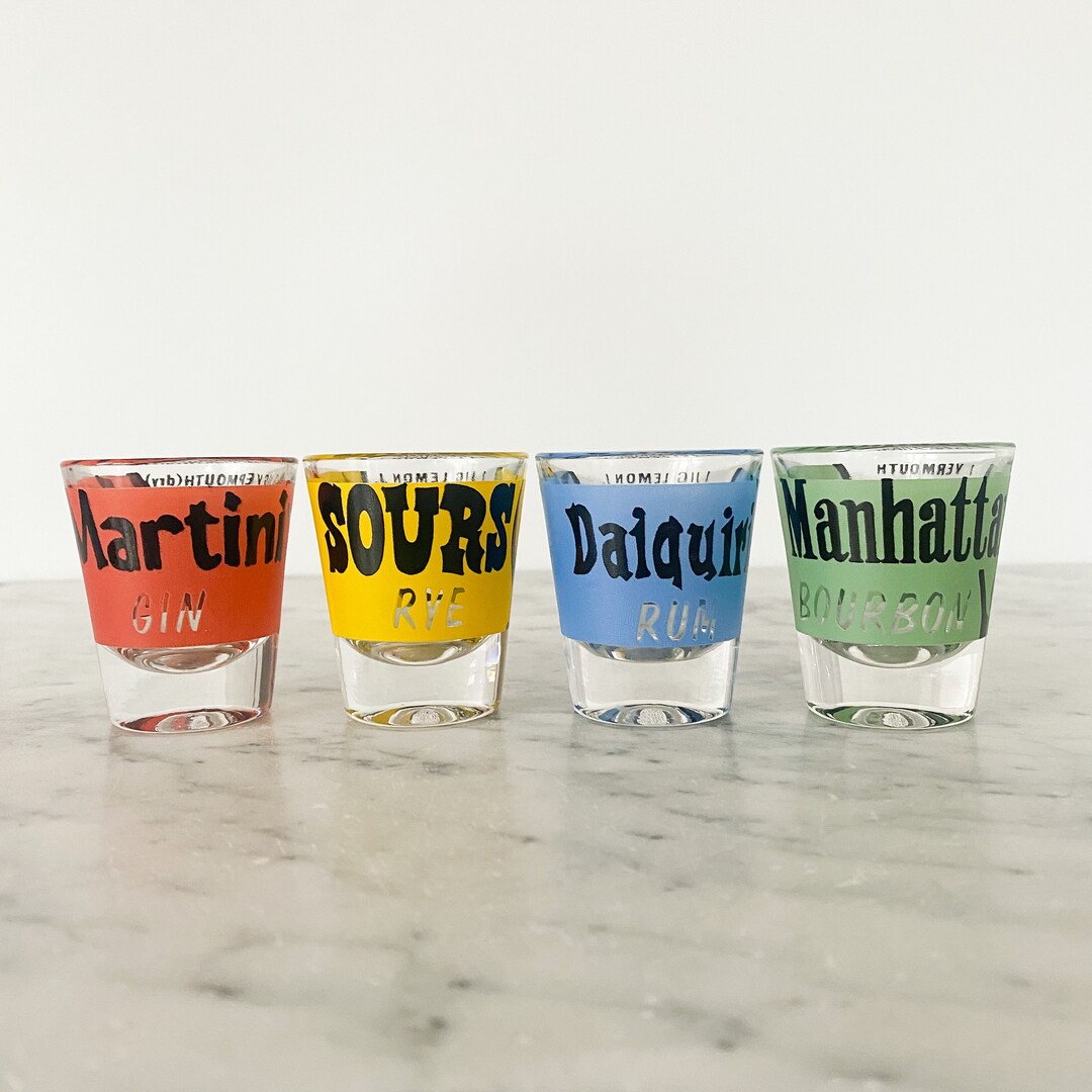 Mid Century Shot Glass Set - Martini, Sours, Daquari, Manhattan, MCM ...