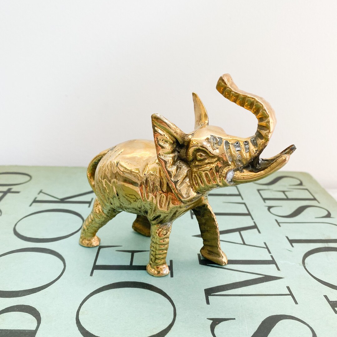 Vintage Brass Elephant Figurine. Shiny Brass Elephant Statue. Brass ...