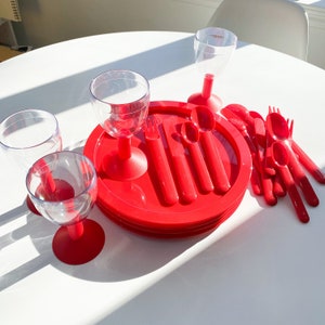 Vintage Red Bodum Melamine Dinnerware, Place Settings for 4 Designed by ...