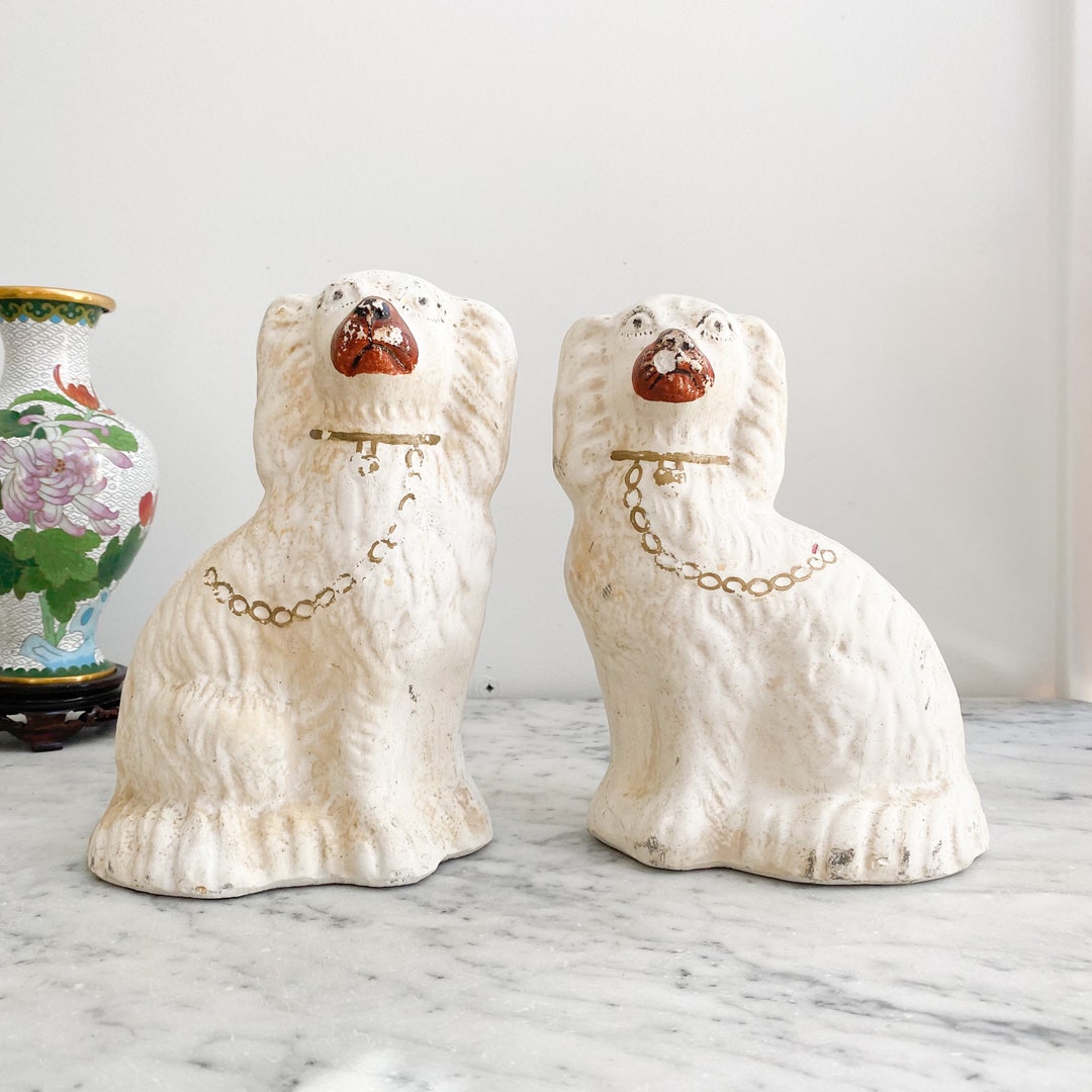 Large Victorian Staffordshire Dog Chalkware Statues, King Charles ...