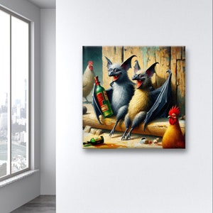 Whimsical Bats Art, Playful Animal Canvas, Humor in Nature Print ...