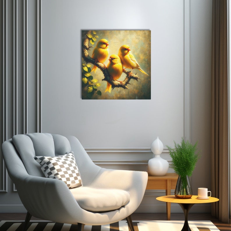 Canary Bird Art Sunny Bird Yellow Canaries Canvas Birdwatcher Gift ...
