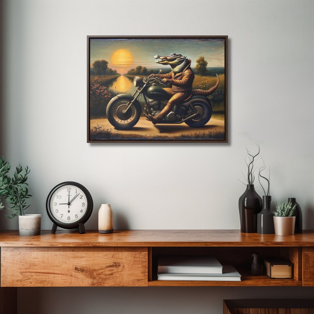 Motorcycle Alligator Art Wild Road Adventure Biker Gator Wall Art ...