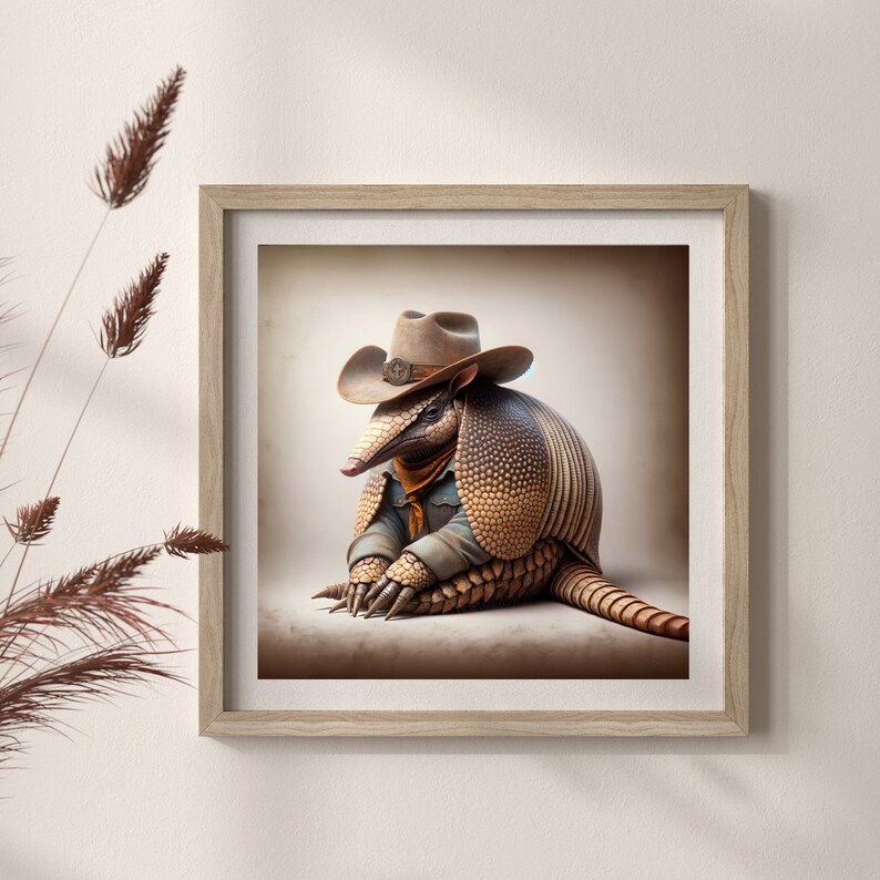 Wild West Armadillo Canvas Art Quirky Desert Animal Print Texan Outlaw Poster Western Armored ...