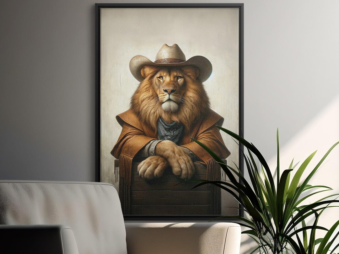 Lion Cowboy Digital Art, Western Animal Print, Instant Download ...