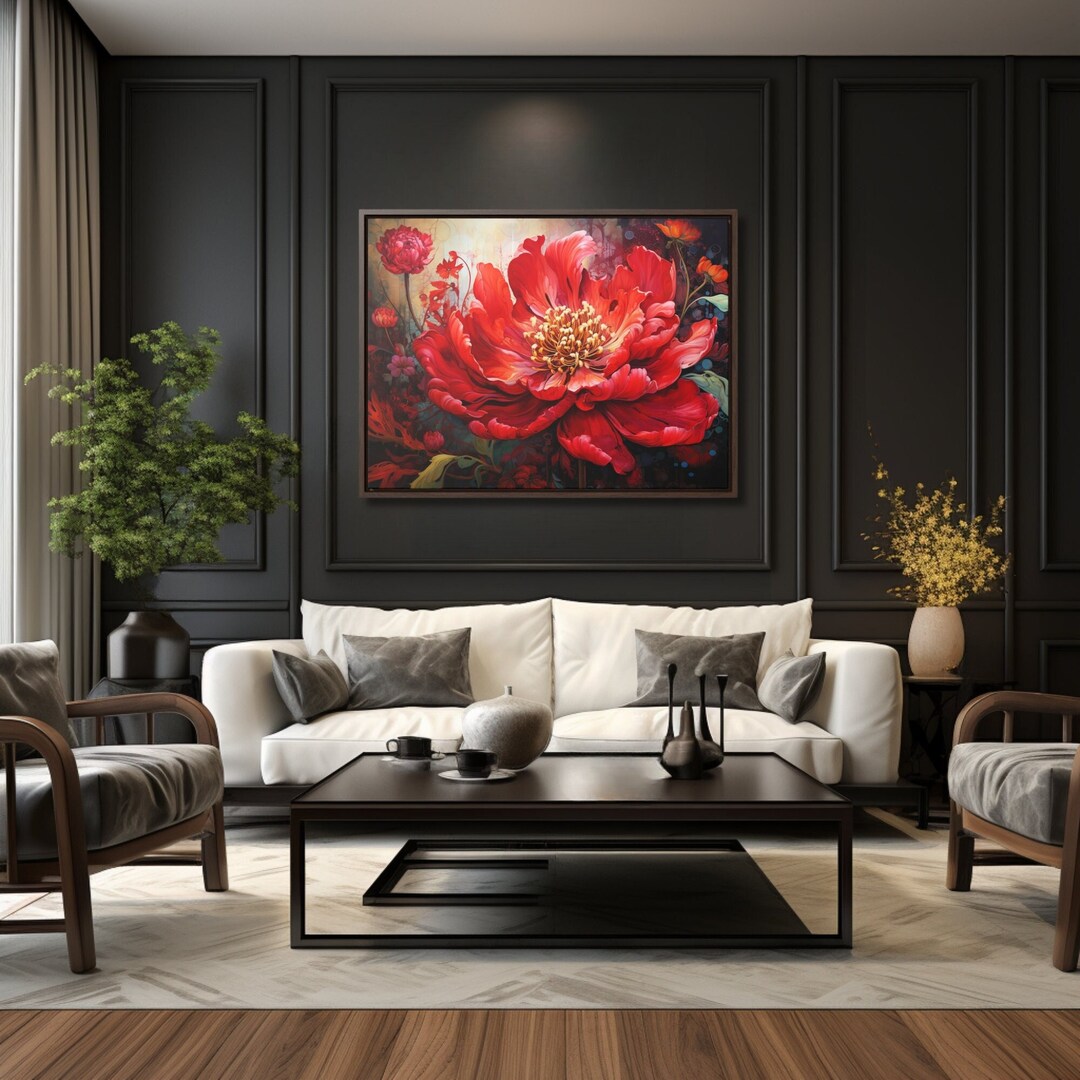 Vintage Red Blossom Wall Art red flower Canvas Acrylic Prints botanical ...