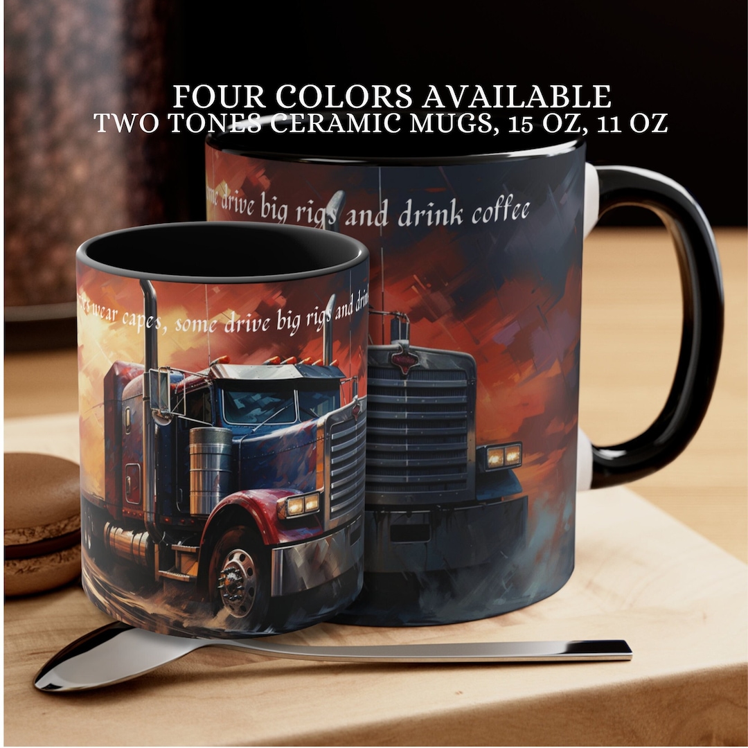 Cargo Truck Ceramic Mugs, 15 Oz, 11 Oz, Dynamic Road Trip, Travel Coffee Cups, Drinkware Two ...