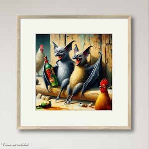 Whimsical Bats Art, Playful Animal Canvas, Humor in Nature Print ...
