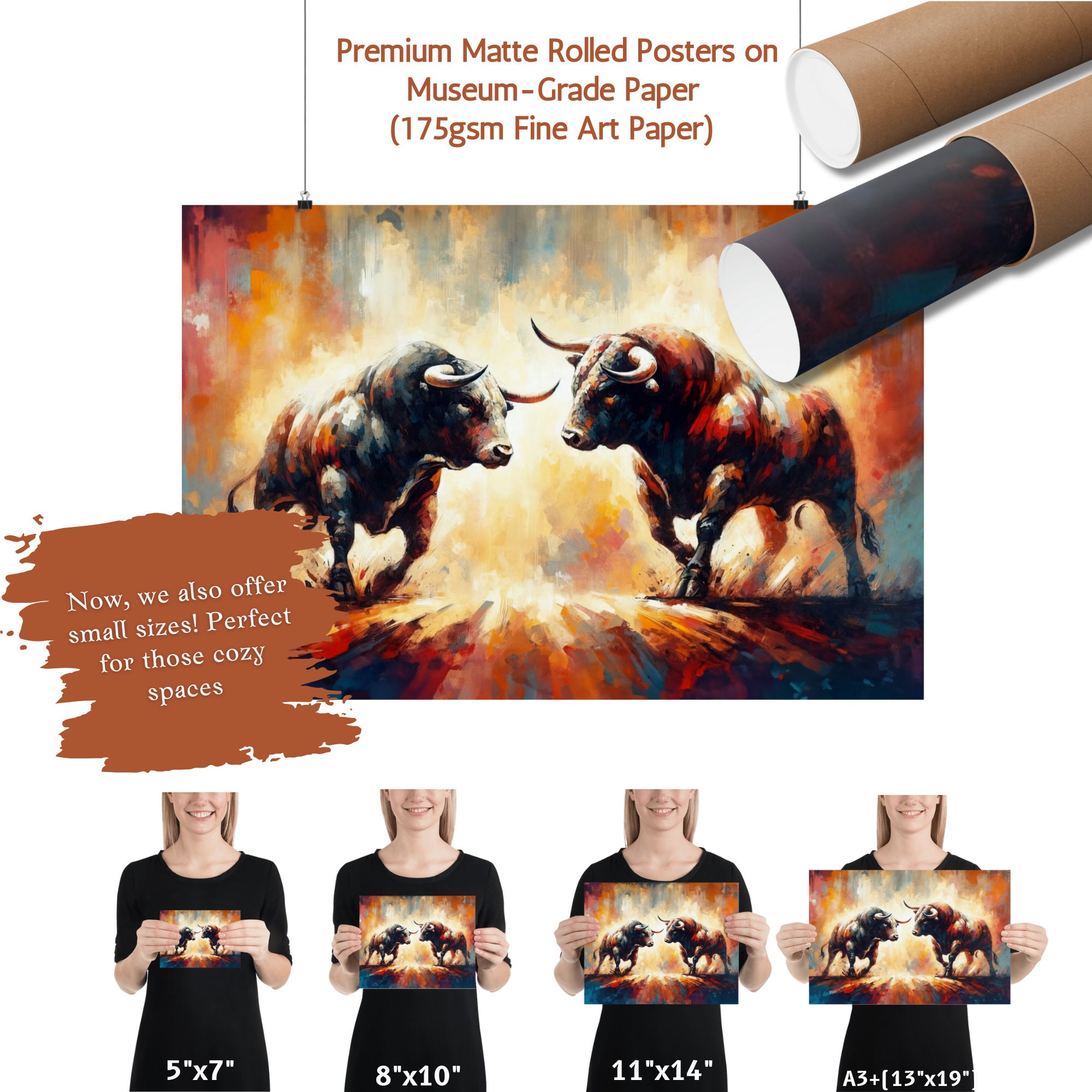 Bull Canvas Art, Wildlife Battle Print, Nature Artwork, Animal Power ...