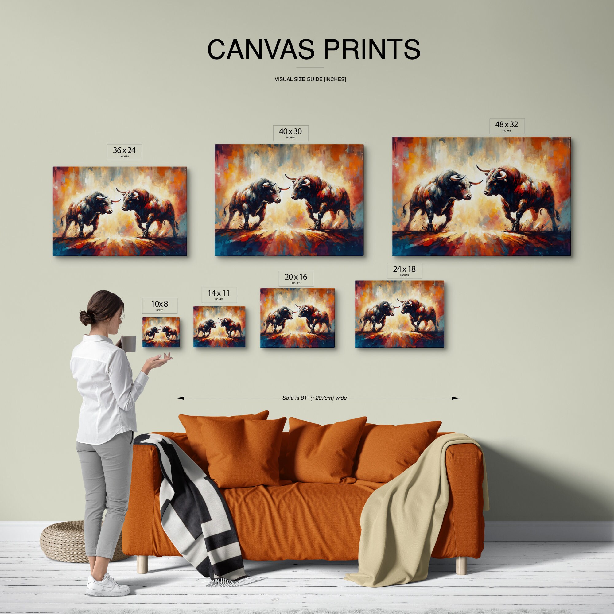 Bull Canvas Art, Wildlife Battle Print, Nature Artwork, Animal Power ...